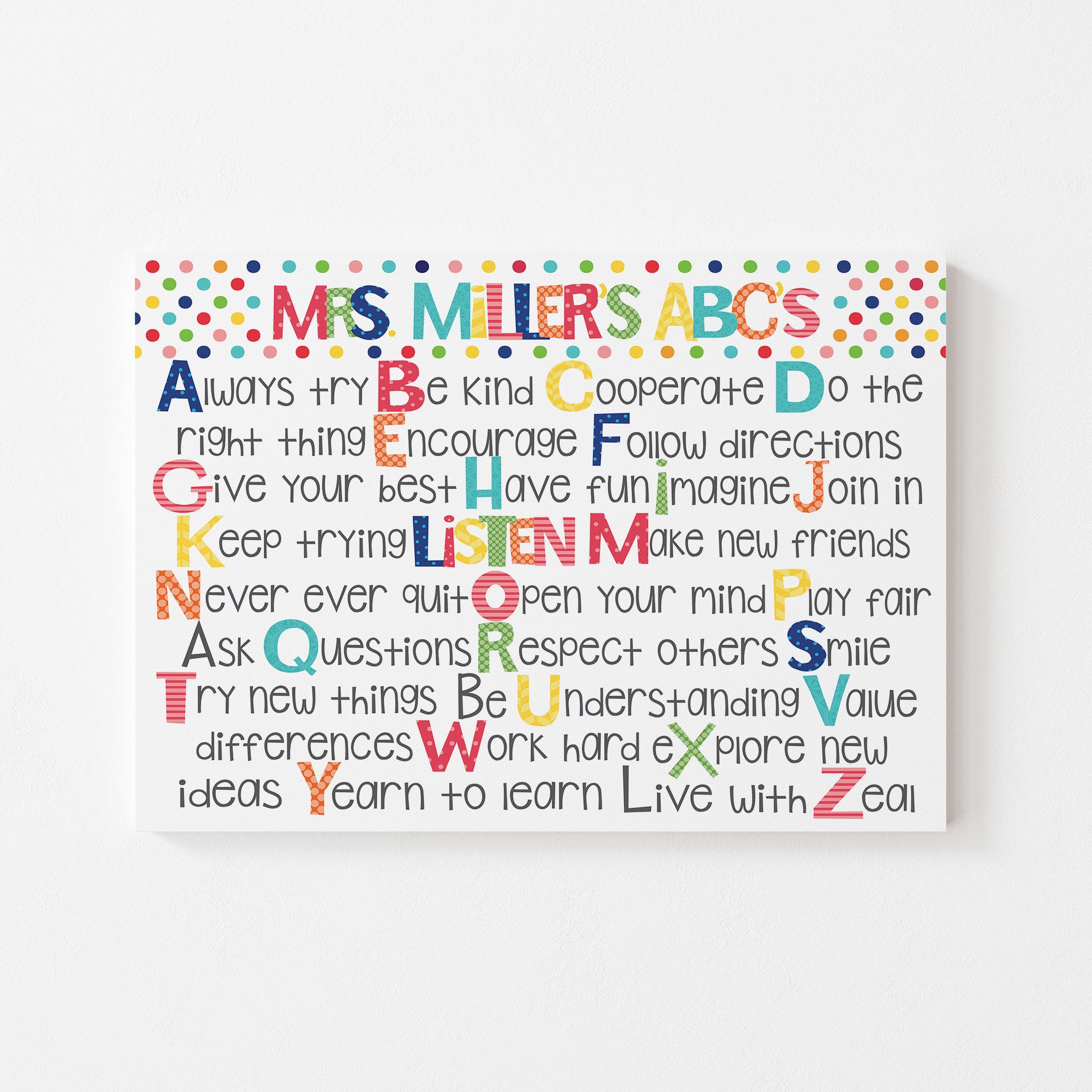 Custom Classroom Rules Print, ABC Poster Sign, Elementary School ...