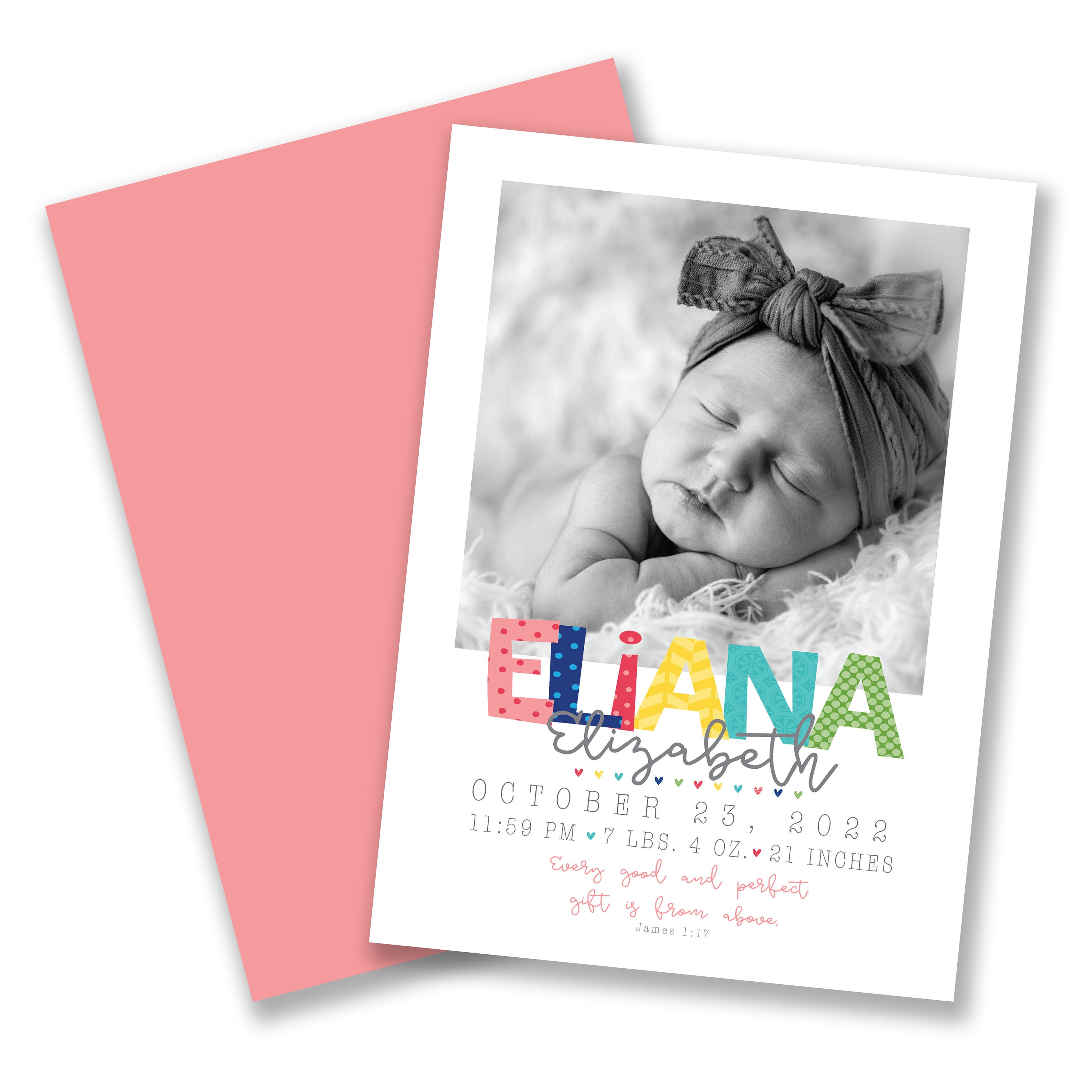 Newborn Baby Girl Birth Announcement, Photo Announcement, Bright ...