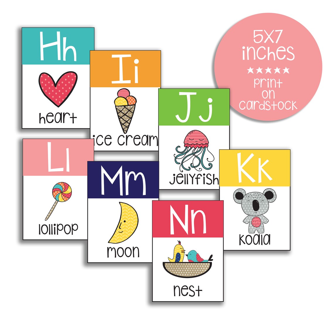 Printable Alphabet Flash Cards, Colorful ABC Cards, Teaching Tool ...