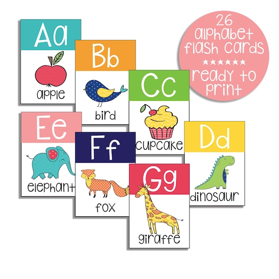 Printable Alphabet Flash Cards Colorful ABC Cards Teaching - Etsy