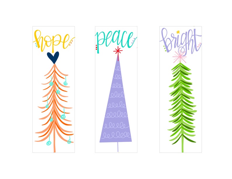 Set of 9 Printable Christmas Bookmarks • Instant Download • Hand Drawn ...