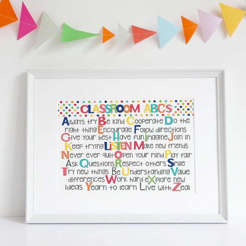 Classroom Rules Print, ABC Poster Sign, Elementary School Teacher ...