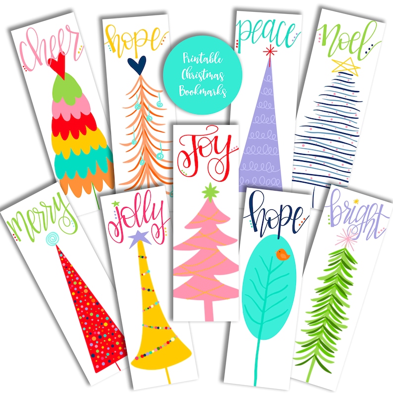 Set of 9 Printable Christmas Bookmarks • Instant Download • Hand Drawn ...