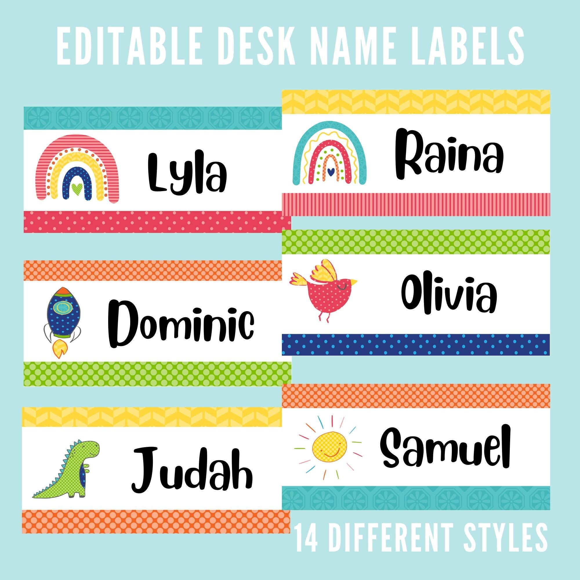 Editable Desk Name Labels, Name Plates, Instant Downloads, Bright ...