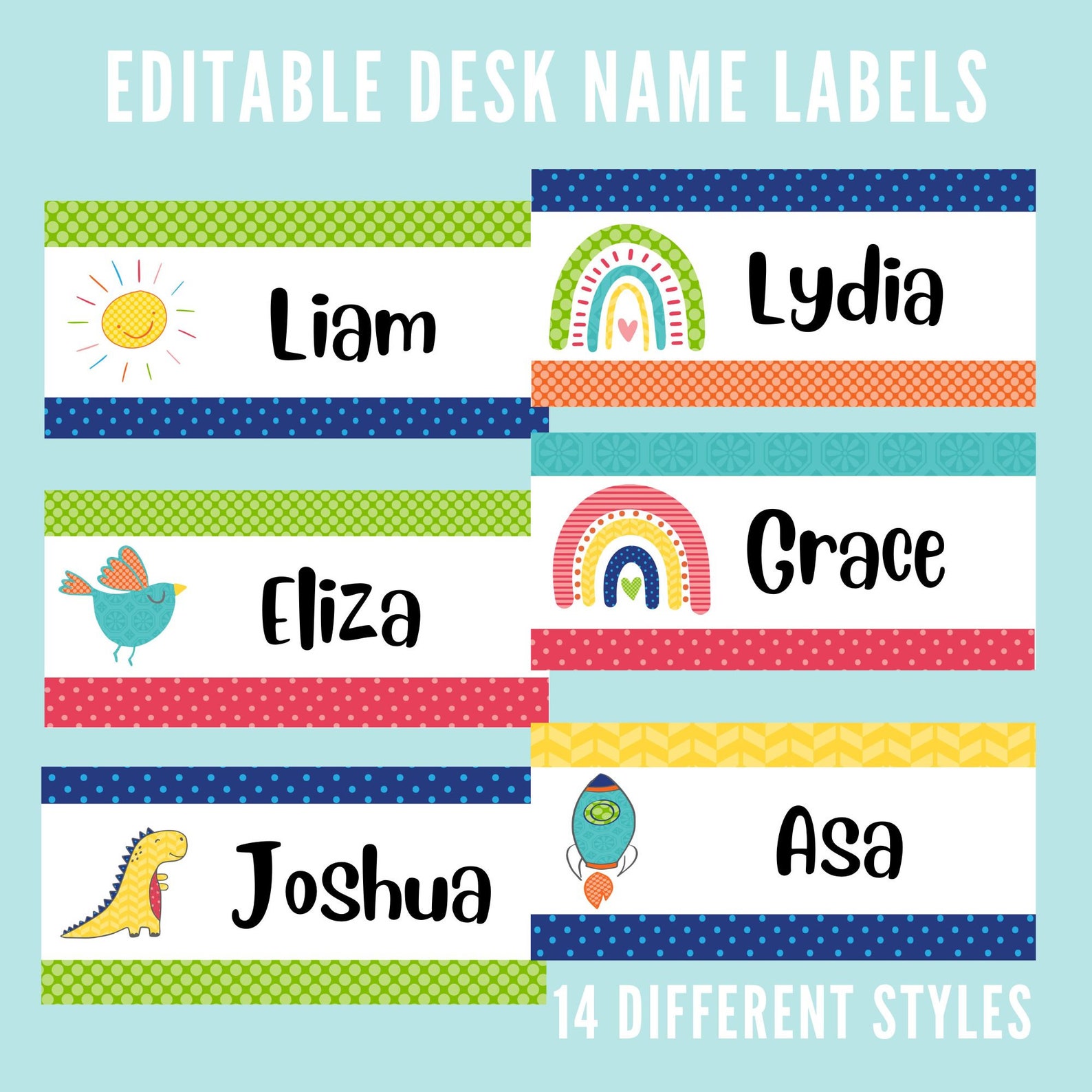 Editable Desk Name Labels, Name Plates, Instant Downloads, Bright ...