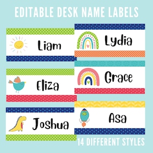 Editable Desk Name Labels, Name Plates, Instant Downloads, Bright ...