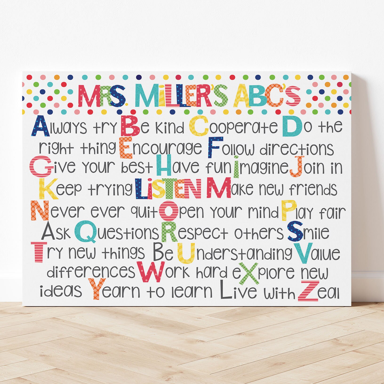 Custom Classroom Rules Print, ABC Poster Sign, Elementary School ...
