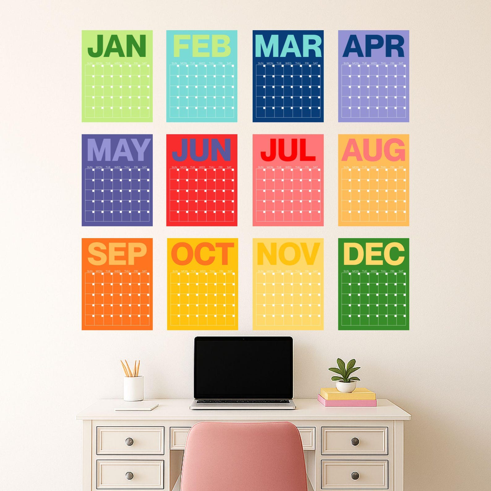 Undated Monthly Wall Planner, Perpetual Calendar, Monthly Wall Calendar ...
