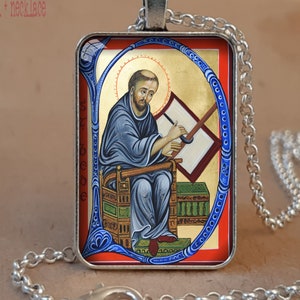 Venerable Bede Icon Pendant Necklace or Keychain, Saint Bede Icon, St ...