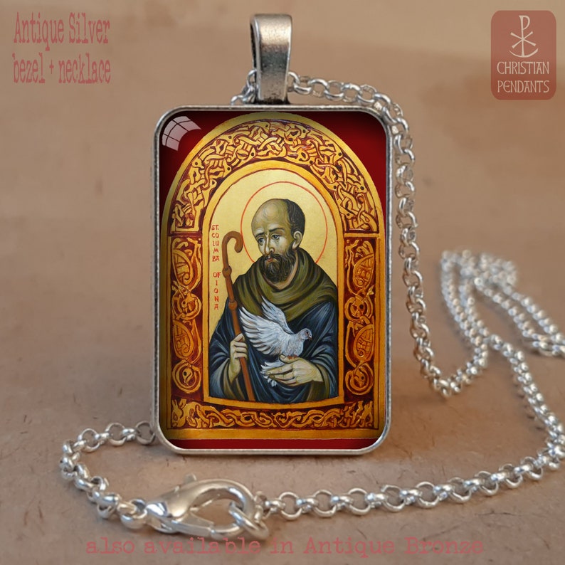 Saint Columba of Iona Icon Pendant Necklace or Keychain Irish - Etsy