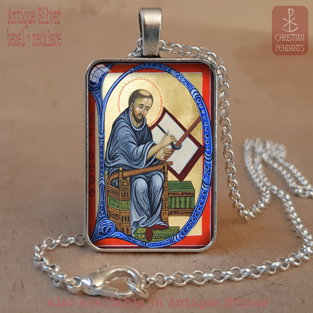 Venerable Bede Icon Pendant Necklace or Keychain, Saint Bede Icon, St ...