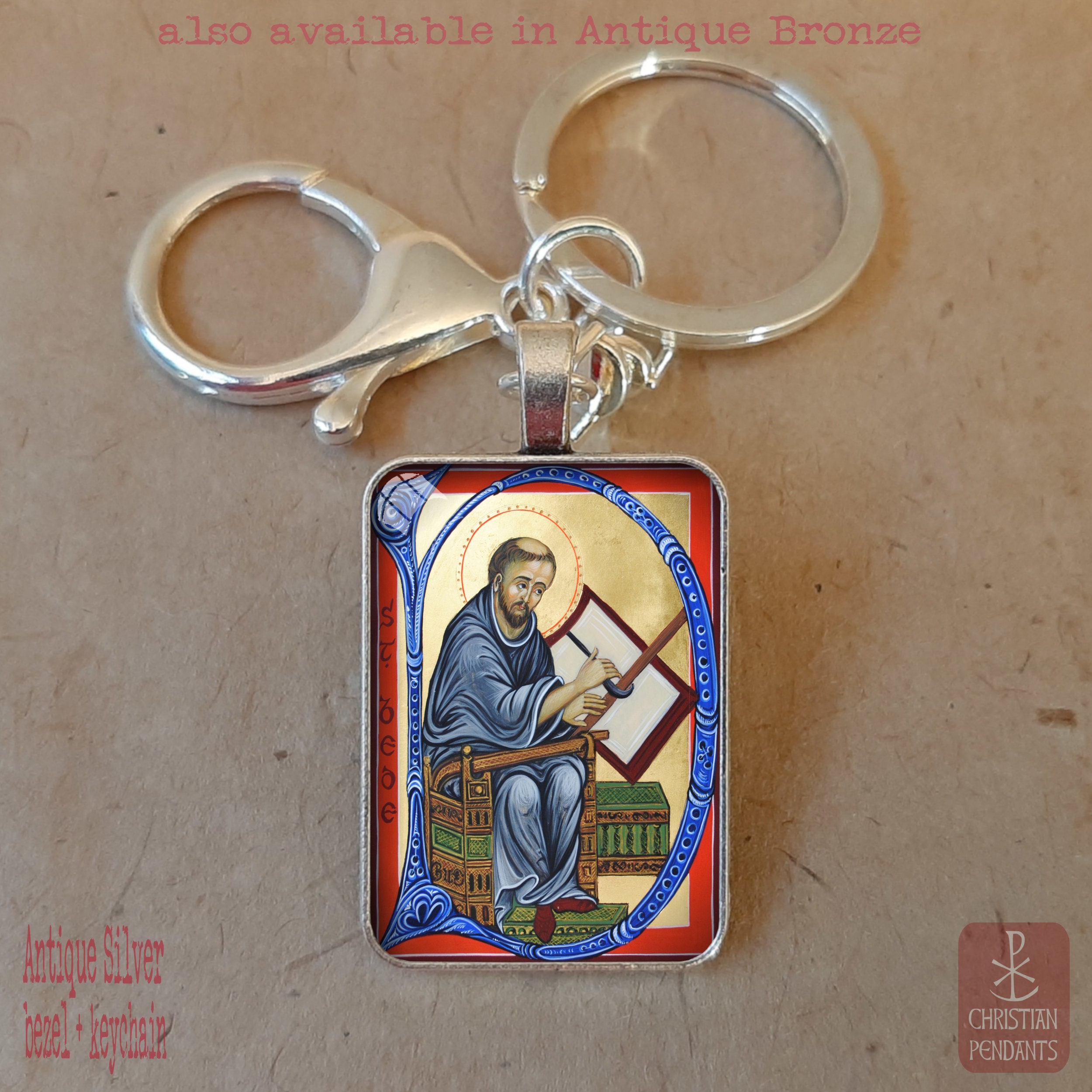 Venerable Bede Icon Pendant Necklace or Keychain, Saint Bede Icon, St ...
