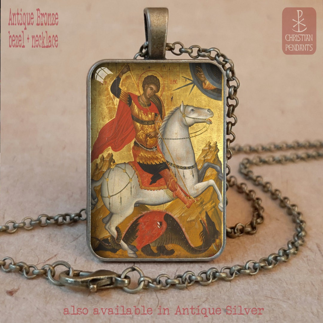 Byzantine St George Icon, Orthodox St George Icon Pendant Necklace ...