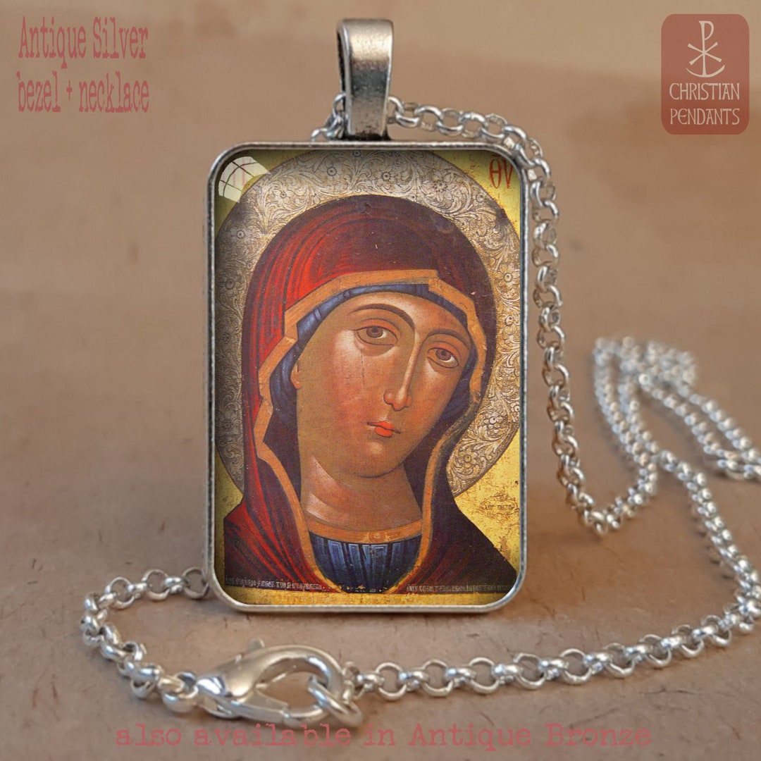 Virgin Mary Orthodox Icon Pendant Necklace, Virgin Mary Icon Keychain ...
