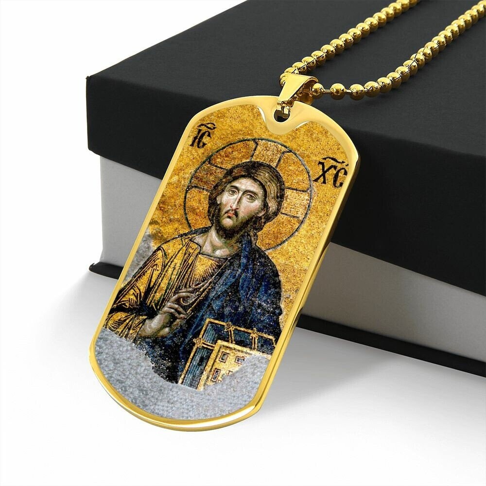 Jesus Christ Pantocrator Orthodox Icon Dog Tag Necklace - Etsy