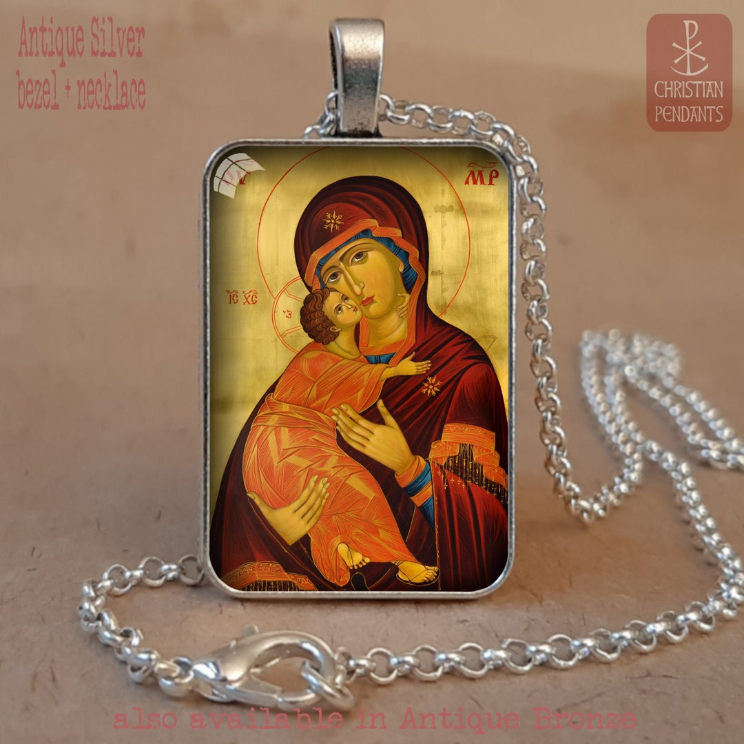 Virgin Mary Orthodox Icon Pendant Necklace, Virgin Mary Keychain ...
