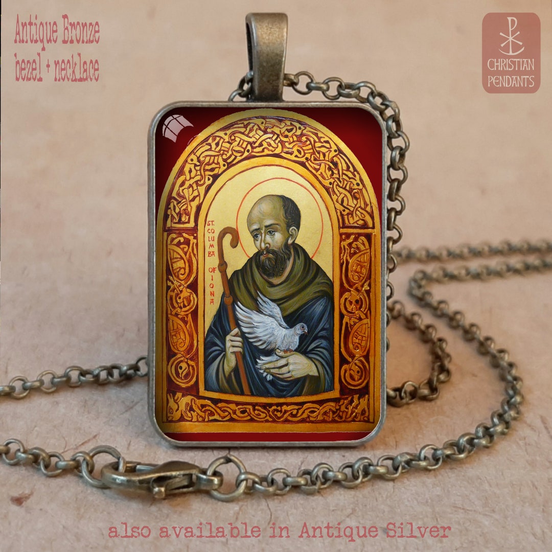 Saint Columba of Iona Icon Pendant Necklace or Keychain, Irish Saint ...