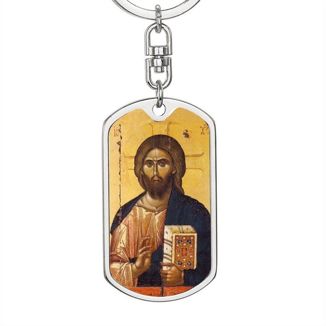Jesus Christ Pantocrator Orthodox Icon Dog Tag Keychain - Etsy