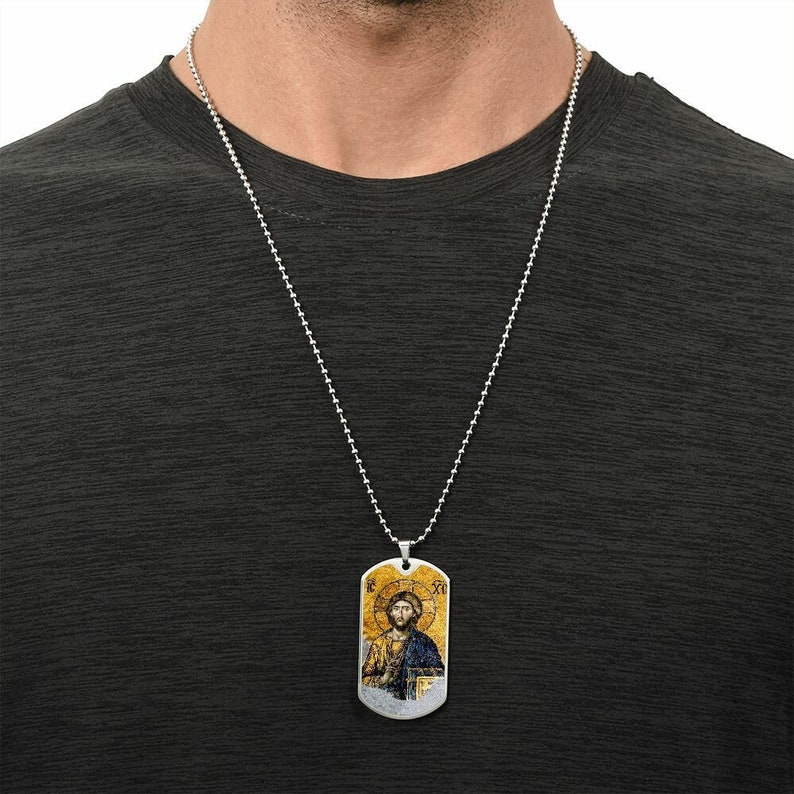 Jesus Christ Pantocrator Orthodox Icon Dog Tag Necklace - Etsy
