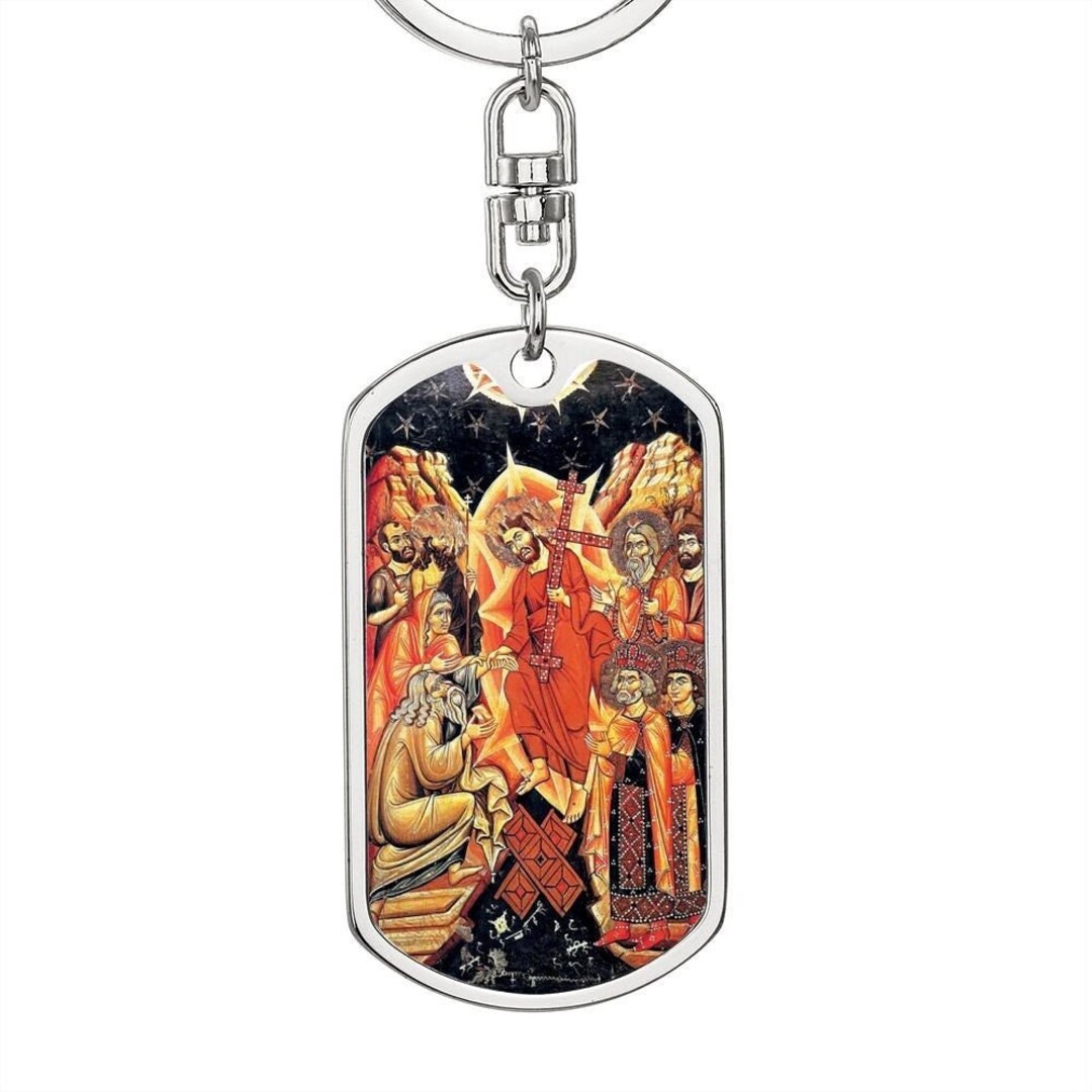 Jesus Descent Into Hell Orthodox Icon Dog Tag Keychain - Etsy