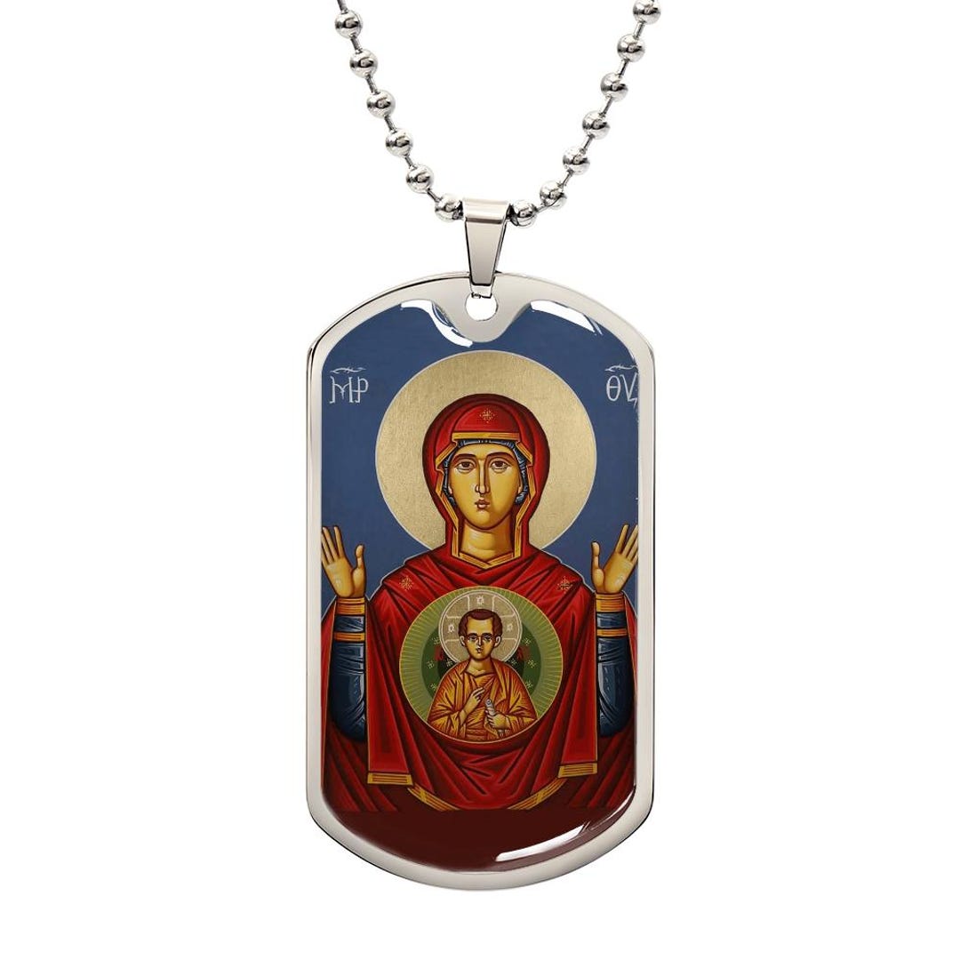 Our Lady of the Sign Orthodox Icon Dog Tag Necklace - Etsy