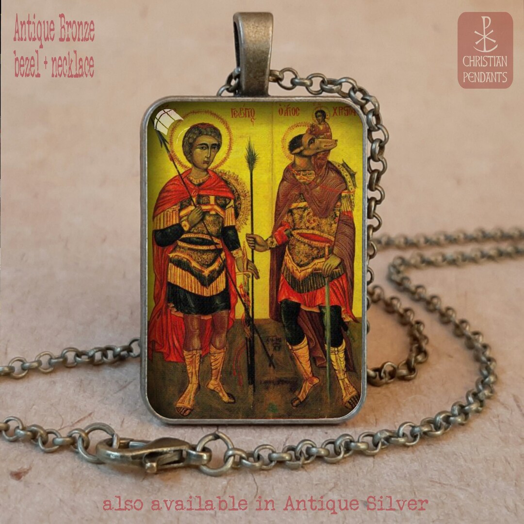 Saint George and Dog Headed Saint Christopher Orthodox Icon Necklace ...