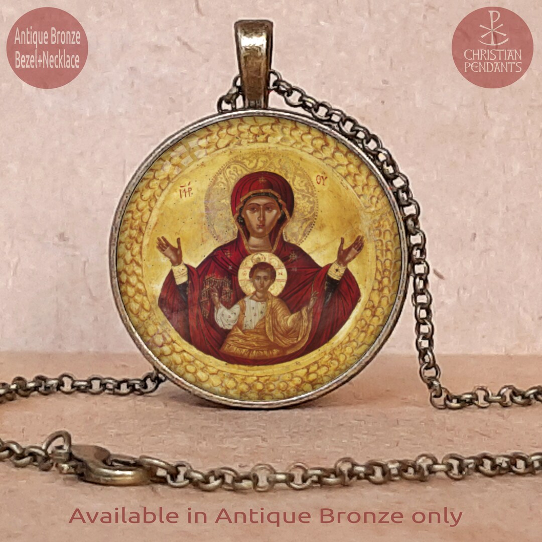 Our Lady of the Sign Icon Pendant Necklace or Keychain, Virgin Orans ...