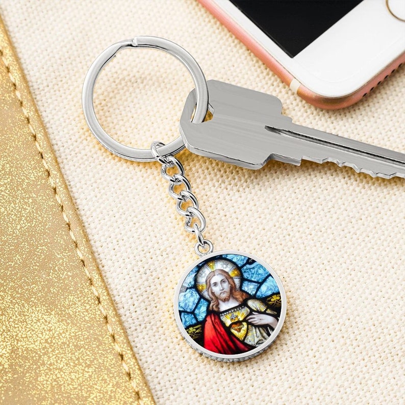 Sacred Heart of Jesus Stained Glass Medal Keychain - Etsy