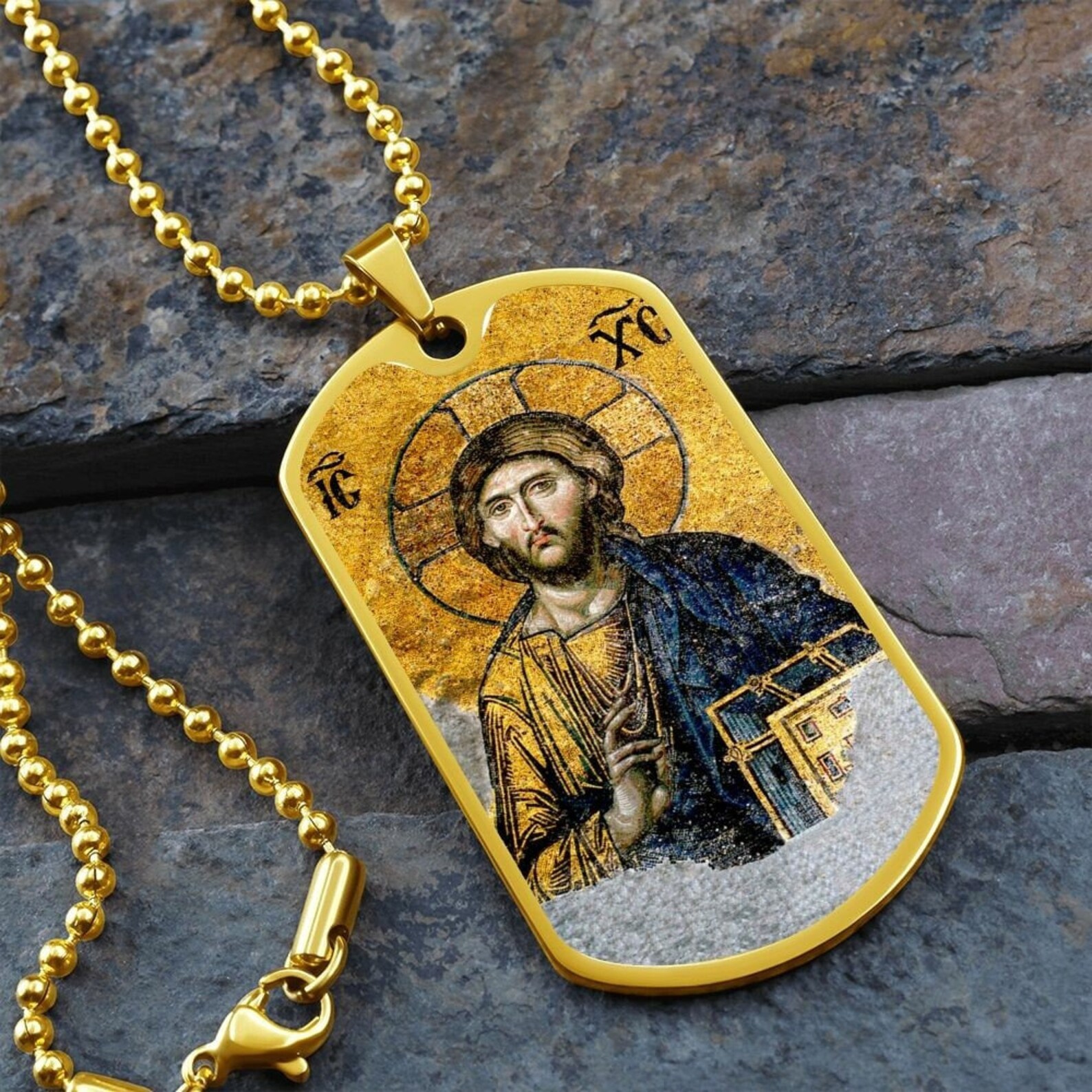 Jesus Christ Pantocrator Orthodox Icon Dog Tag Necklace - Etsy