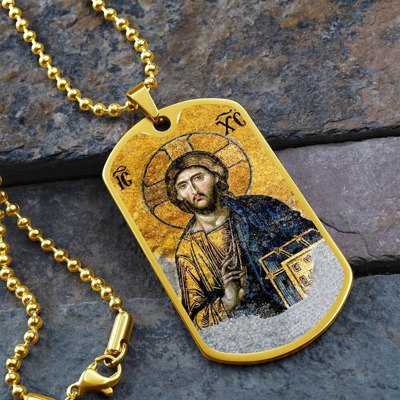 Jesus Christ Pantocrator Orthodox Icon Dog Tag Necklace - Etsy