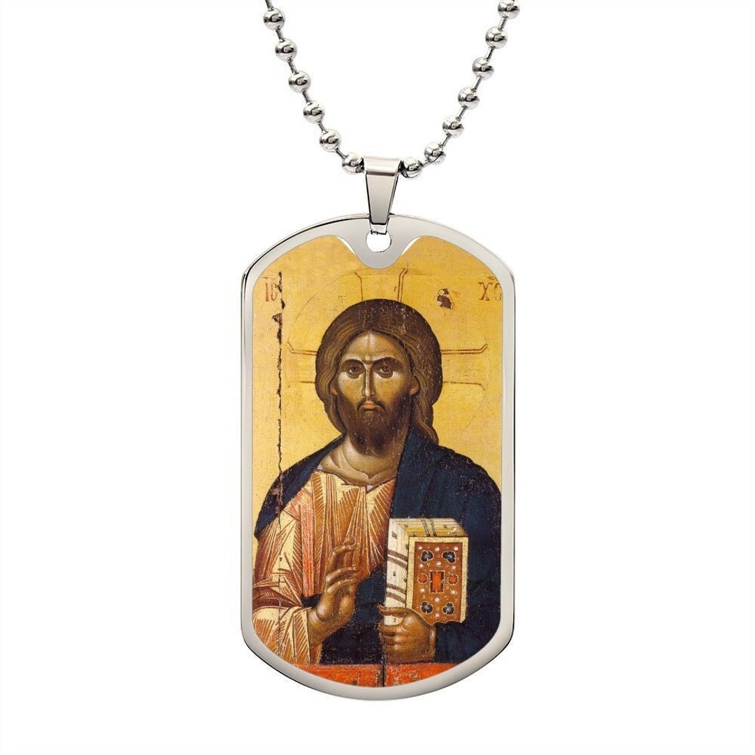 Jesus Christ Pantocrator Orthodox Icon Dog Tag Necklace - Etsy