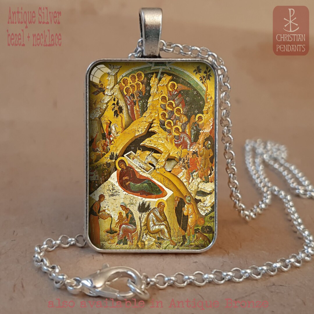 Byzantine Nativity Icon Pendant Necklace or Keychain, Greek Orthodox ... Byzantine Nativity Icon Pendant Necklace or Keychain, Greek Orthodox ...
