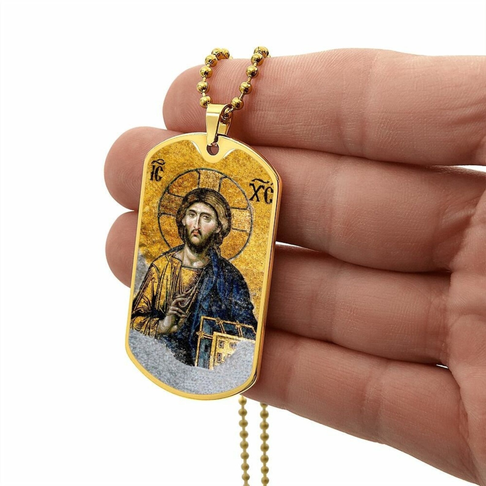 Jesus Christ Pantocrator Orthodox Icon Dog Tag Necklace - Etsy