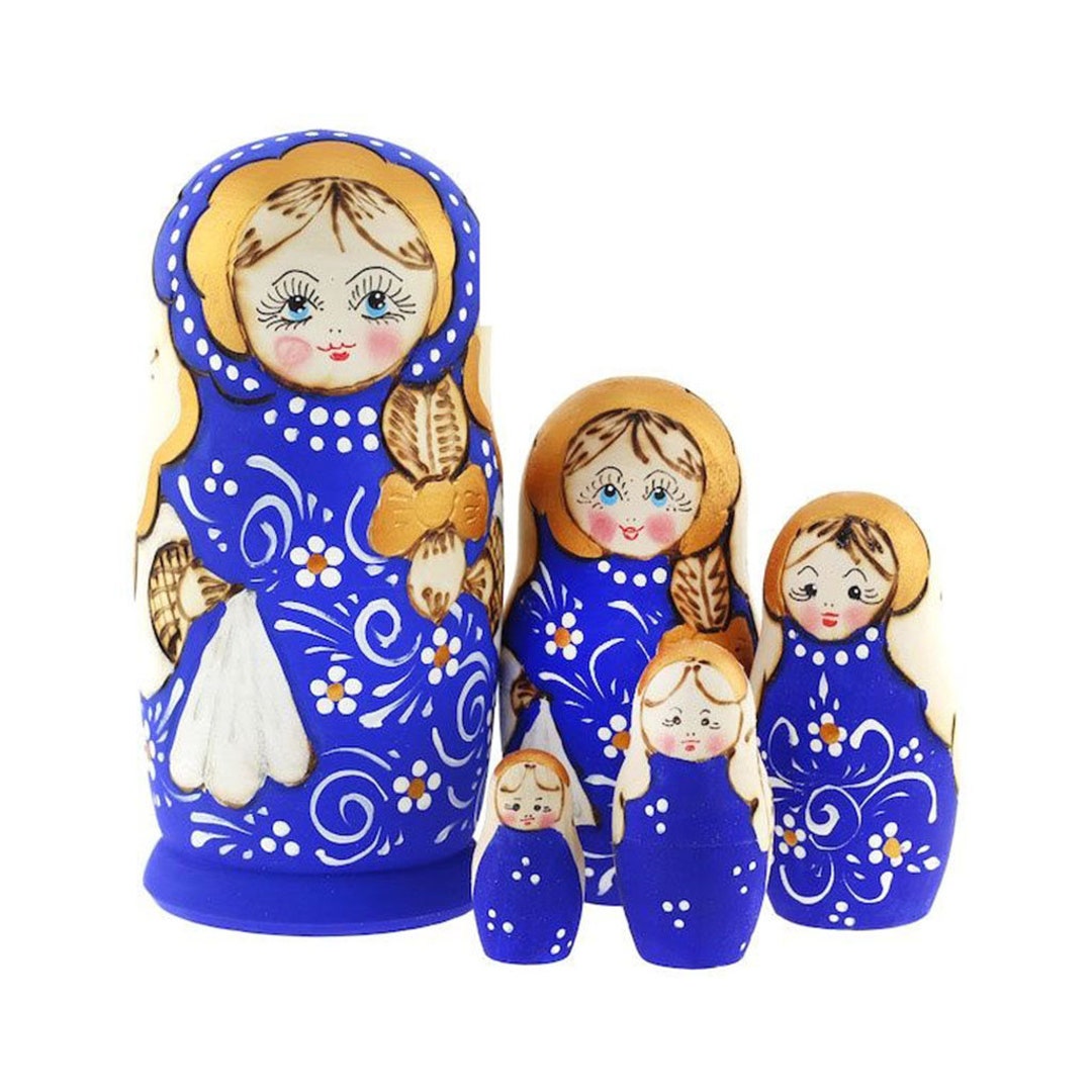 Authentic Russian Hand Painted Handmade Blue Nesting Dolls Set of 5 Pc ...