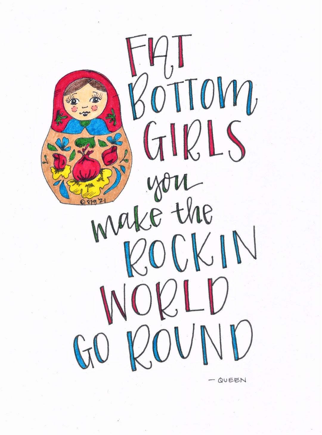 Fat Bottom Girls Illustrated Art Print Etsy