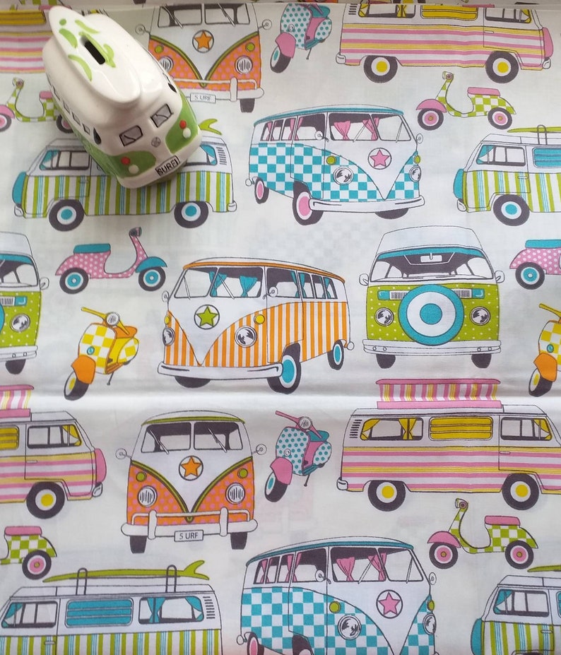 VW Van Fabric. New gorgeous retro multicolour and white | Etsy