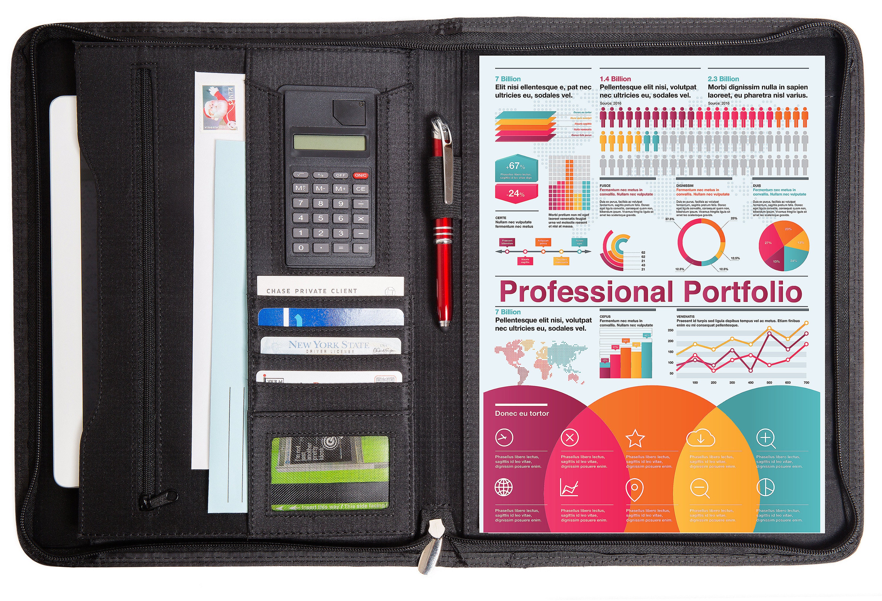 Leather Portfolio – Professional Business Zippered Portfolio - Pebble ...