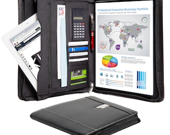 Leather Portfolio Professional Business Zippered Portfolio Pebble ...