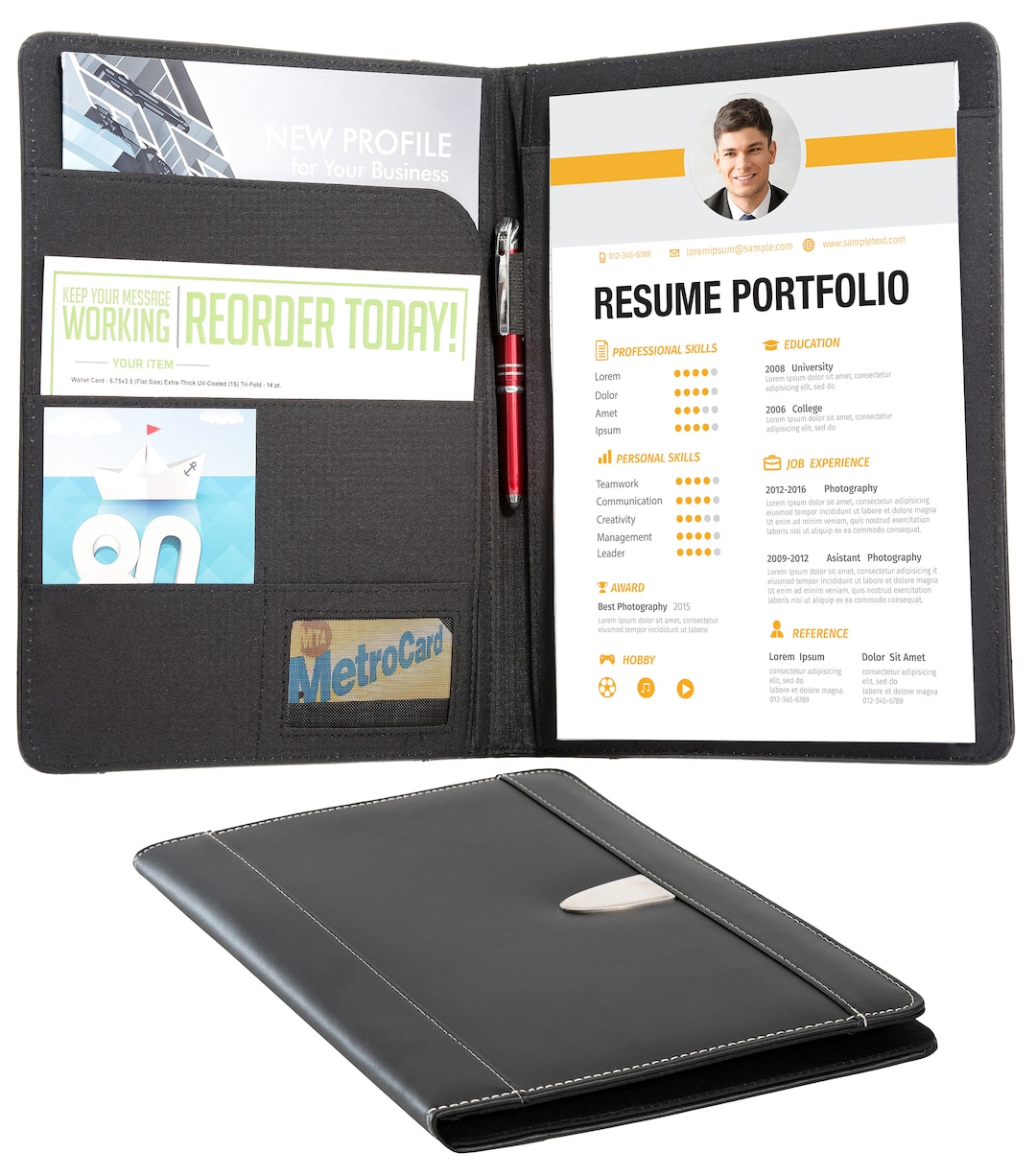 Resume Portfolio Padfolio - Genuine Bonded Leather Portfolio With ...