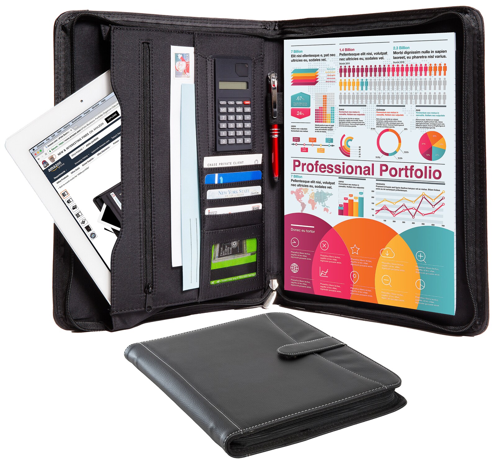 Leather Portfolio – Professional Business Zippered Portfolio - Pebble ...