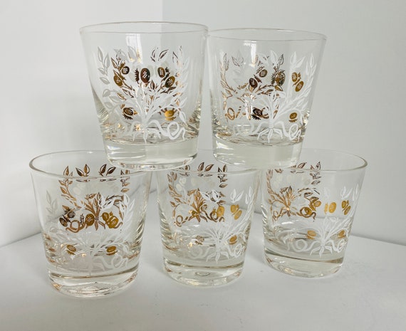 Set of 5 Gold and White Mid Century Drinking Glasses - Etsy