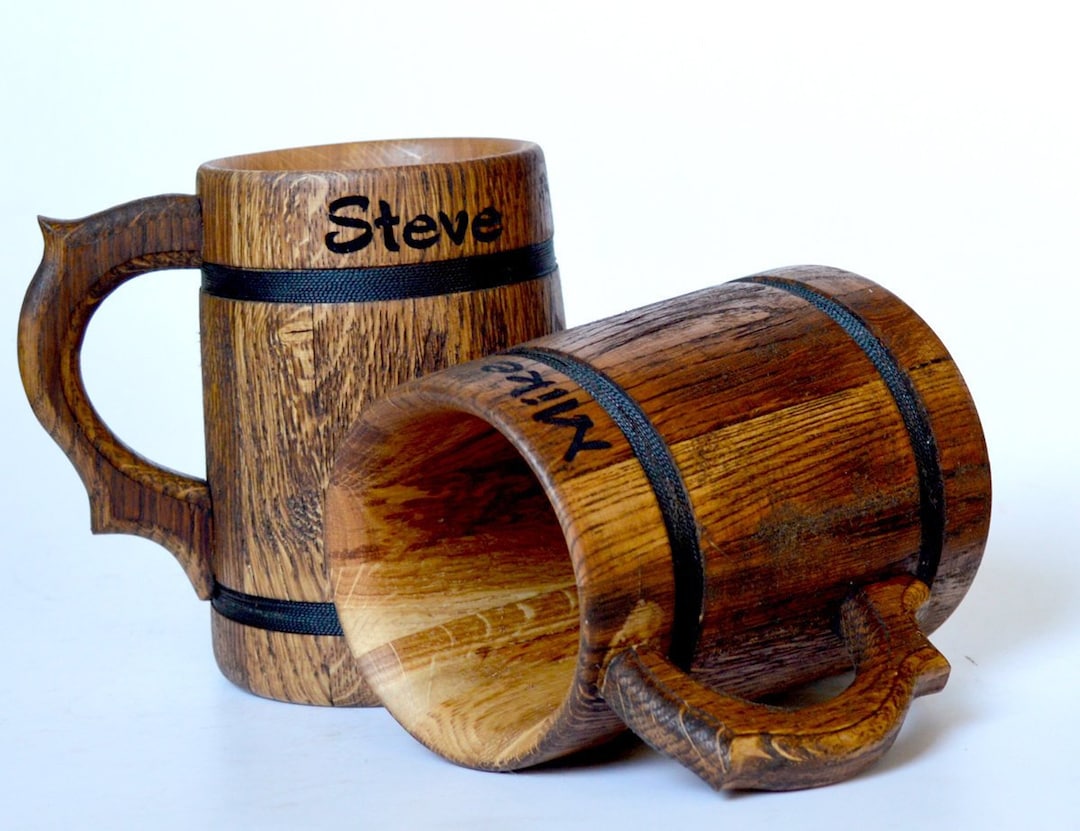 Set of 6 Personalized Oak Beer Mugs: Groomsmen Gifts - Etsy