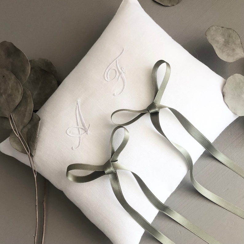 Embroidered Linen Wedding Ring Pillow With Initials - Etsy