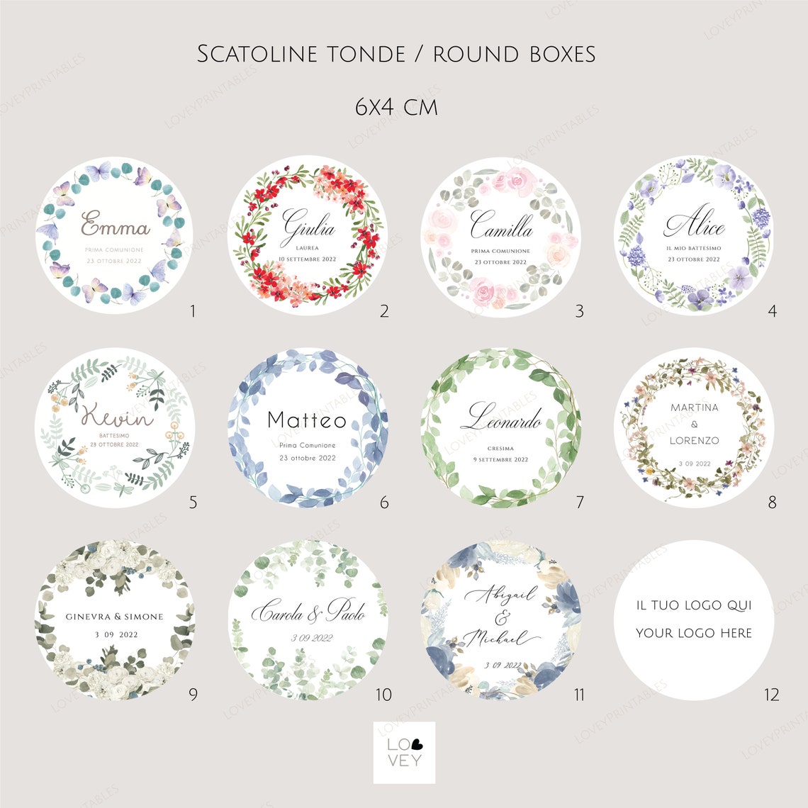 Personalized Round Favor Box: White Cardboard Confetti Box With Ribbon ...