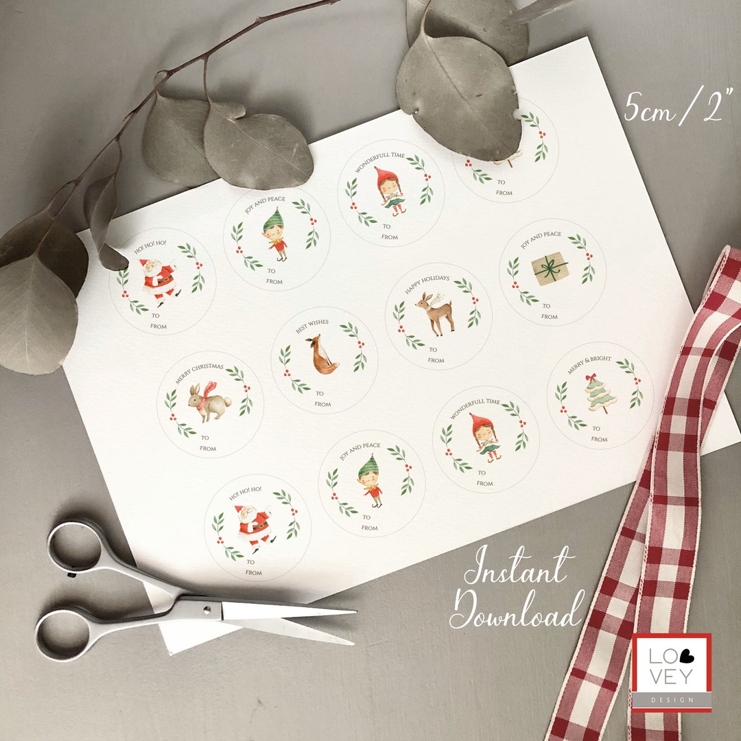Holiday Printable Round Tags, Instant Download Round Tags, Santa Gift ...