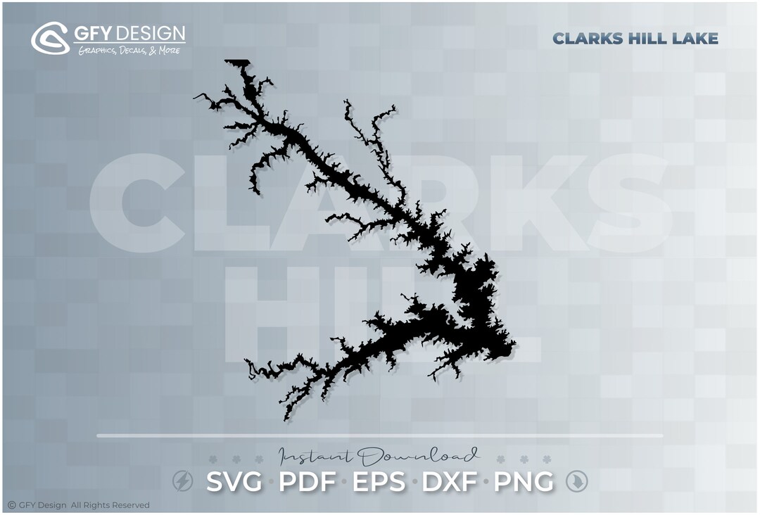 Clarks Hill Lake - Vector Graphic, Cut File, Map, Print Ready, Digital ...