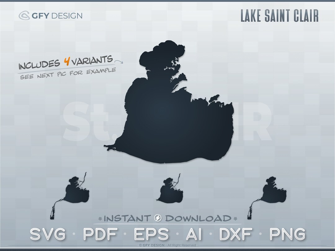 Lake St Clair SVG - Digital File Set - Michigan, Ontario, Single Layer ...