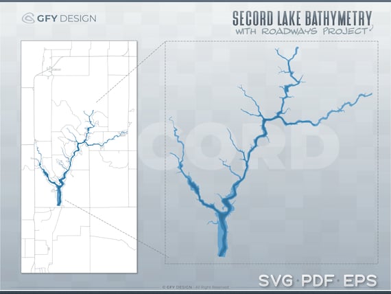 Custom SVG Vector Project Secord Lake Bathymetric Depth - Etsy Australia