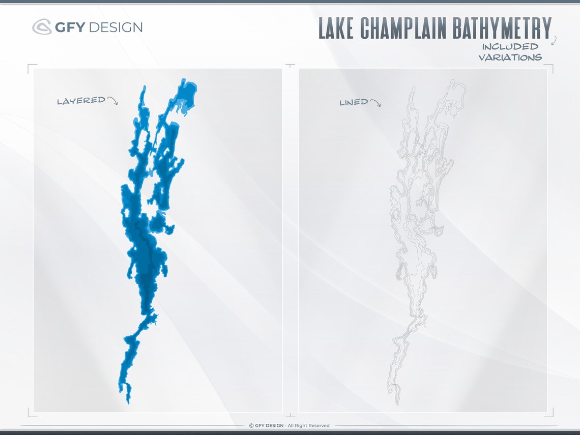 Lake Champlain With Bathymetric Depth Layers SVG Vector Graphic ...