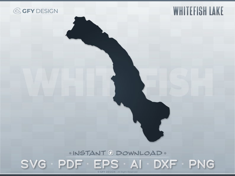 Whitefish Lake SVG - Digital File Set - Montana MT; Vector Outline Map ...